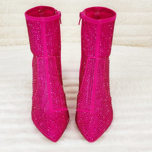Mixx Shuz | Shoes | Stunning Fuchsia Hot Pink Stretch Rhinestone Ankle ...